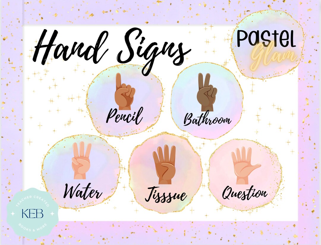 Pastel Glam Classroom Management Hand Signs - Etsy