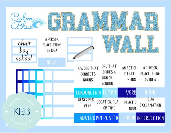 Calm Blue Varsity Glitter Grammar Wall Kit - Etsy