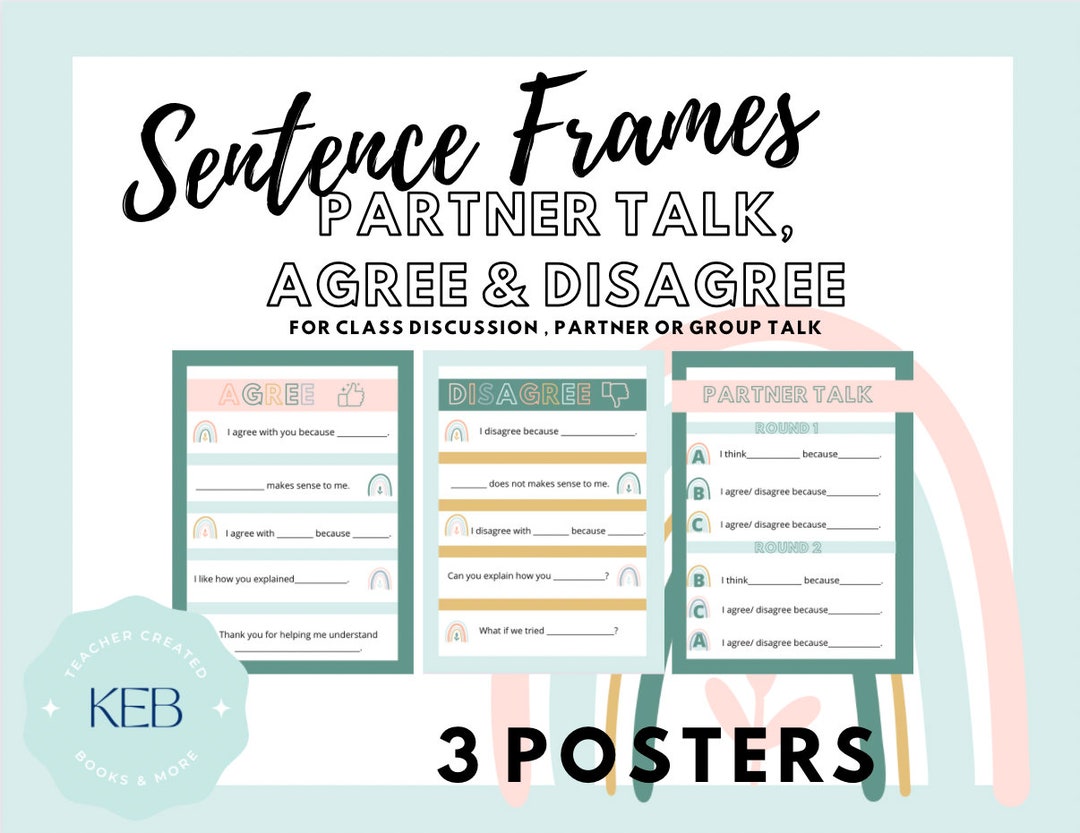 Partner Talk Sentence Frame Boho Rainbow Posters - Etsy