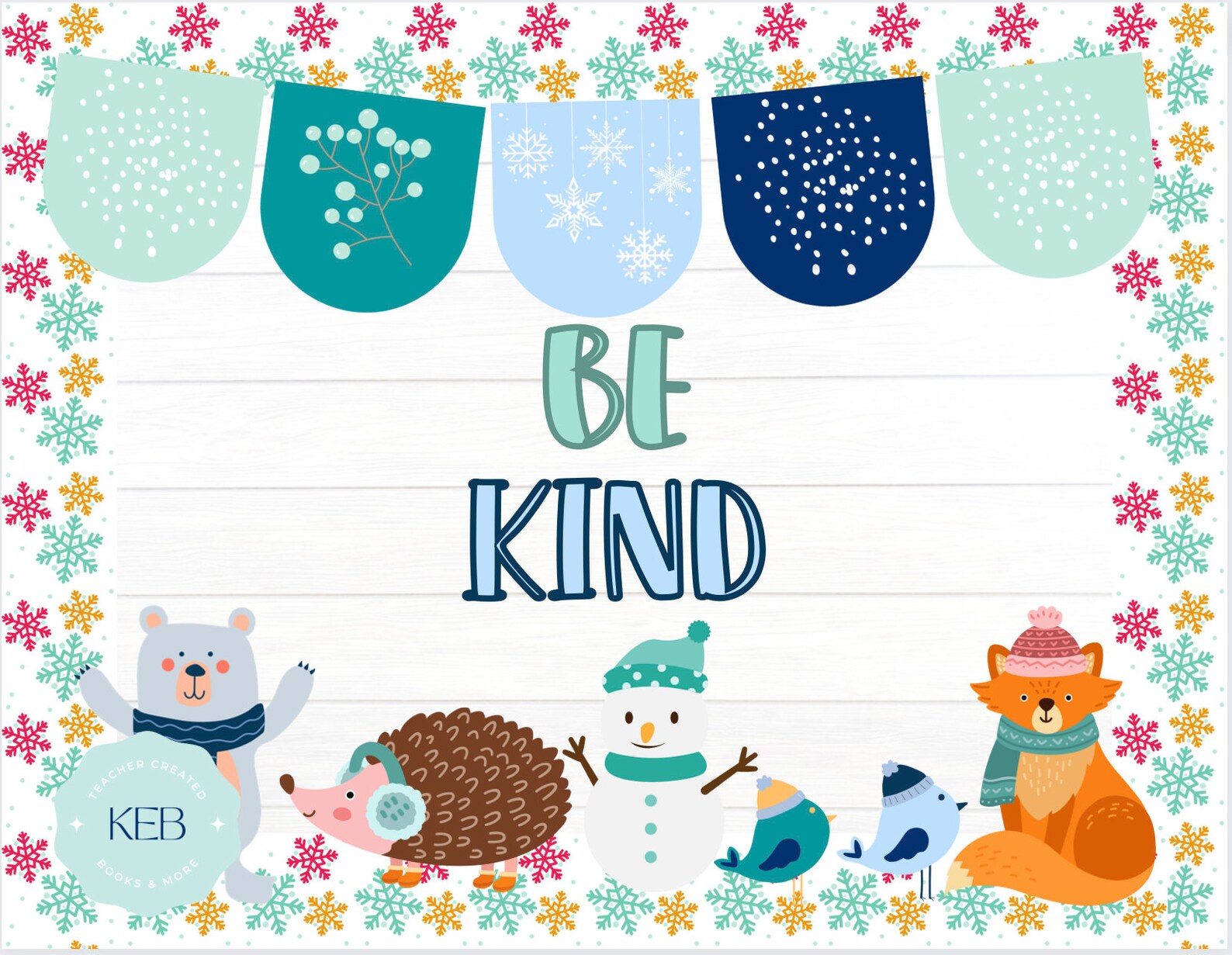 Be Kind Snow Flake & Animal January Bulletin Board Kit - Etsy