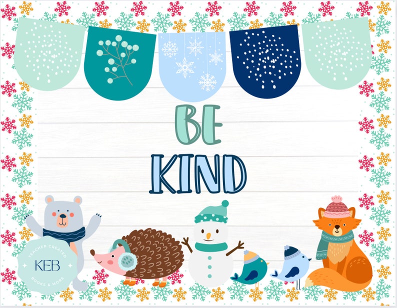 Be Kind Snow Flake & Animal January Bulletin Board Kit - Etsy