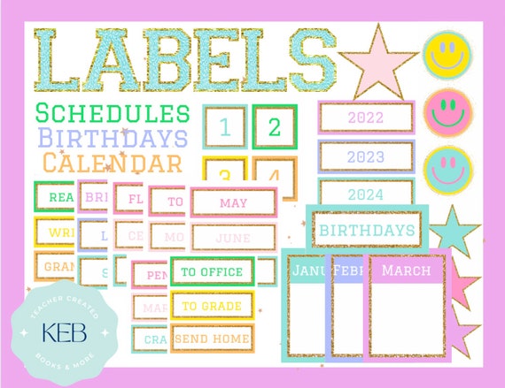 Rainbow Varsity Glitter Labels Schedules Calendar Flip Chart - Etsy