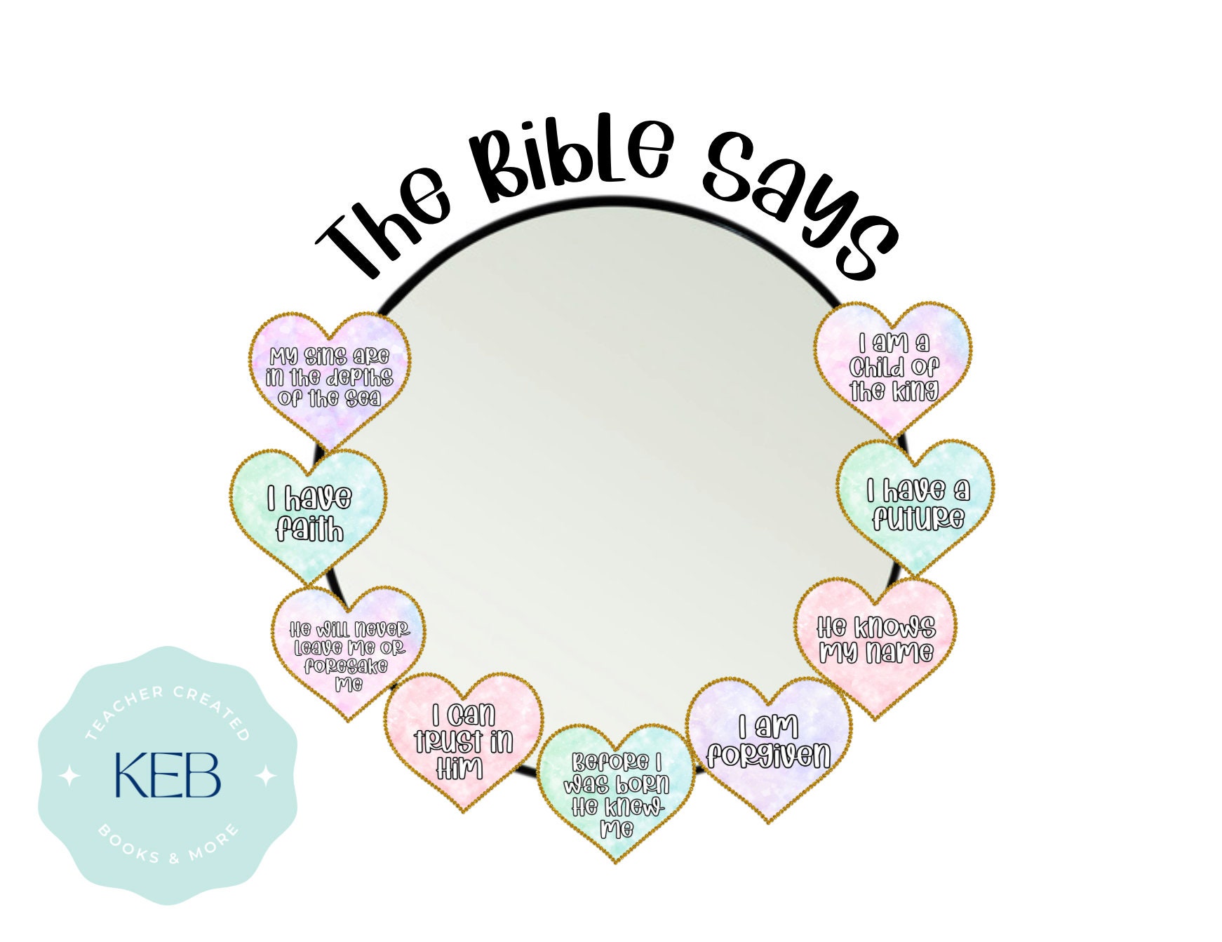 Pastel Glam Biblical Affirmation Heart Mirror or Bulletin Board Kit - Etsy