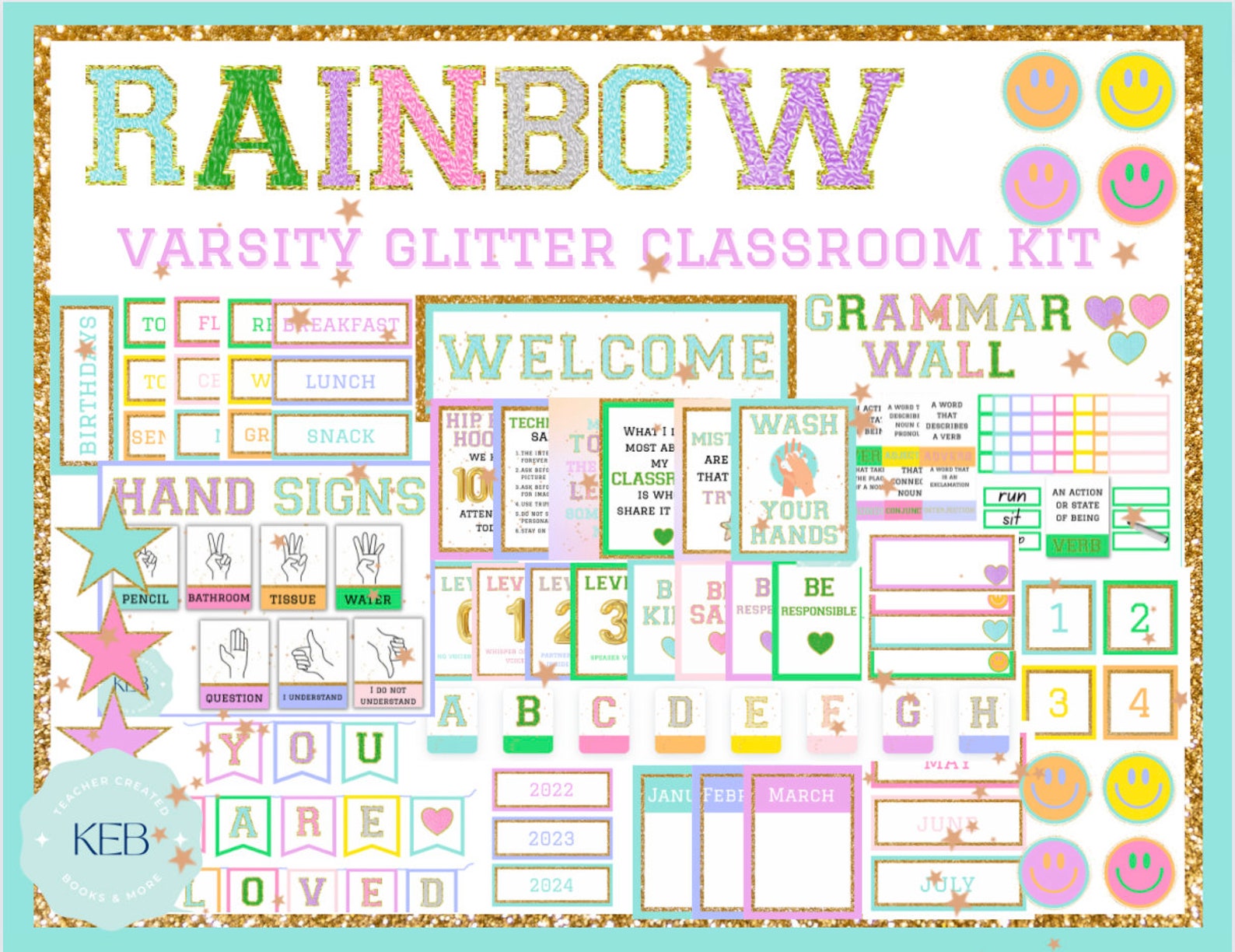 Rainbow Varsity Complete Classroom Decoration Kit - Etsy