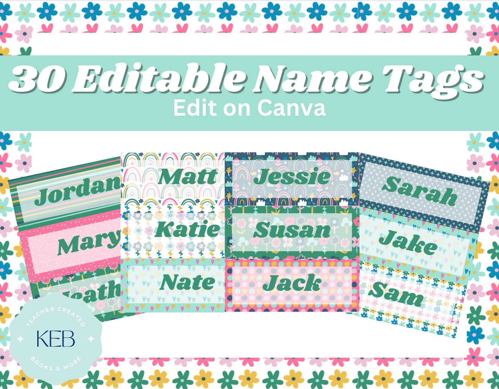 30 Editable Bright Name Tags - Etsy