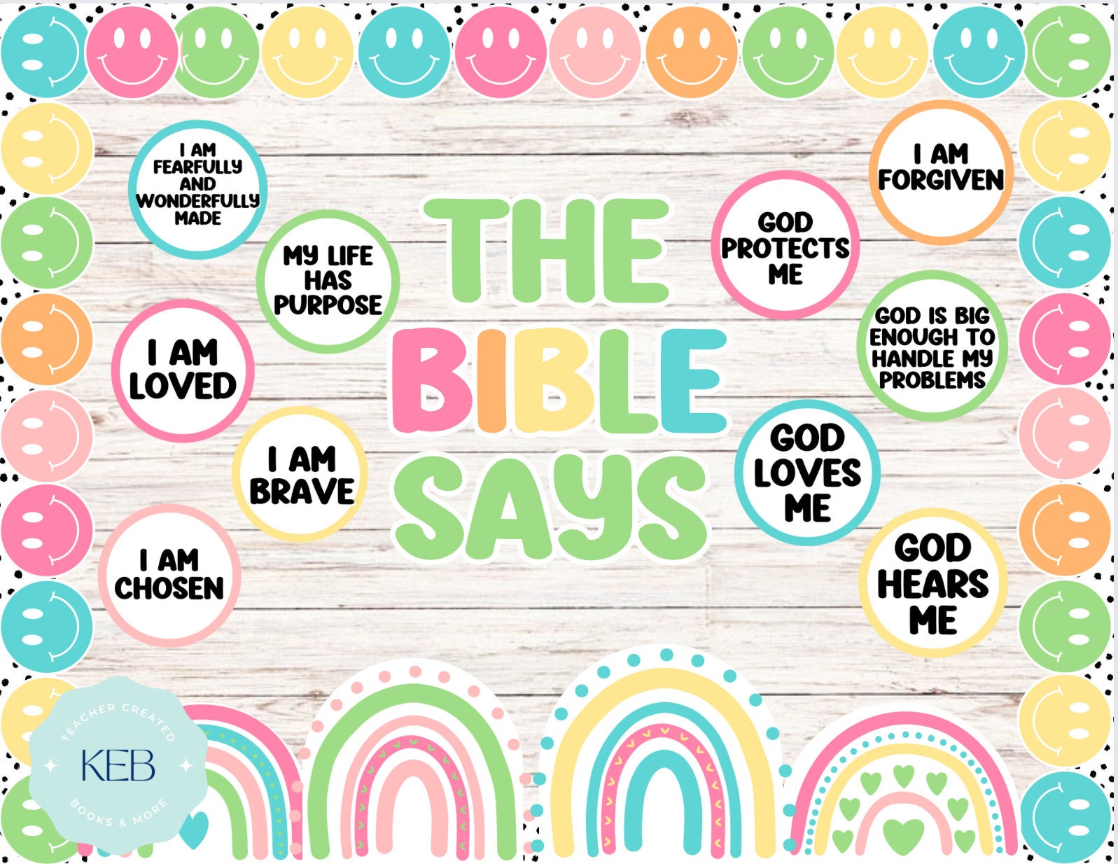 Biblical Affirmation Rainbow Bulletin Board Kit - Etsy