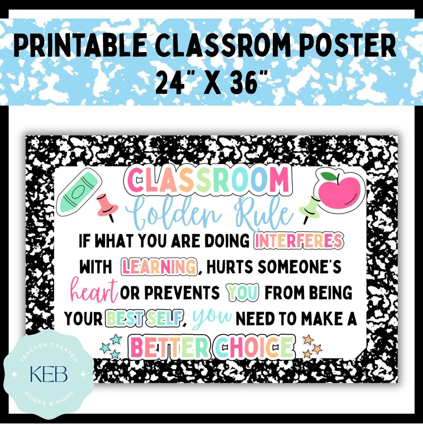 Classroom Rules Poster| Printable Classroom Décor | Digital Download ...