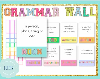 Rainbow Varsity Glitter Grammar Wall Kit for the Classroom - Etsy
