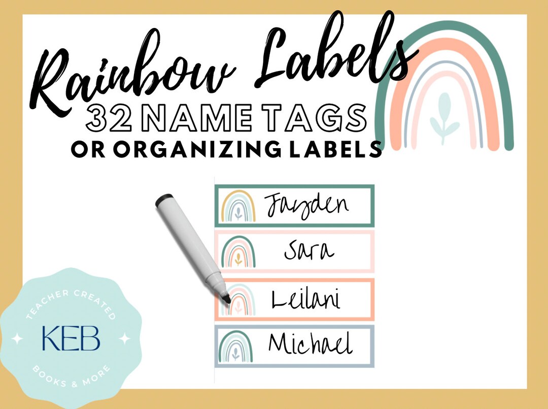 Rainbow Student Name Tags or Labels - Etsy