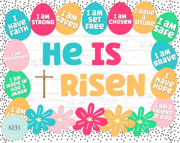 Biblical Affirmation He is Risen Easter Bulletin Board Kit - Etsy