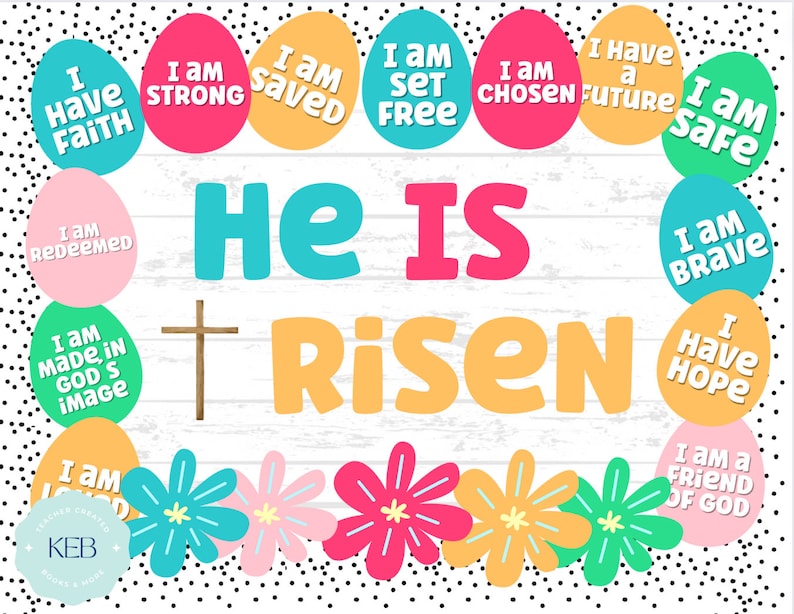 Biblical Affirmation He is Risen Easter Bulletin Board Kit - Etsy