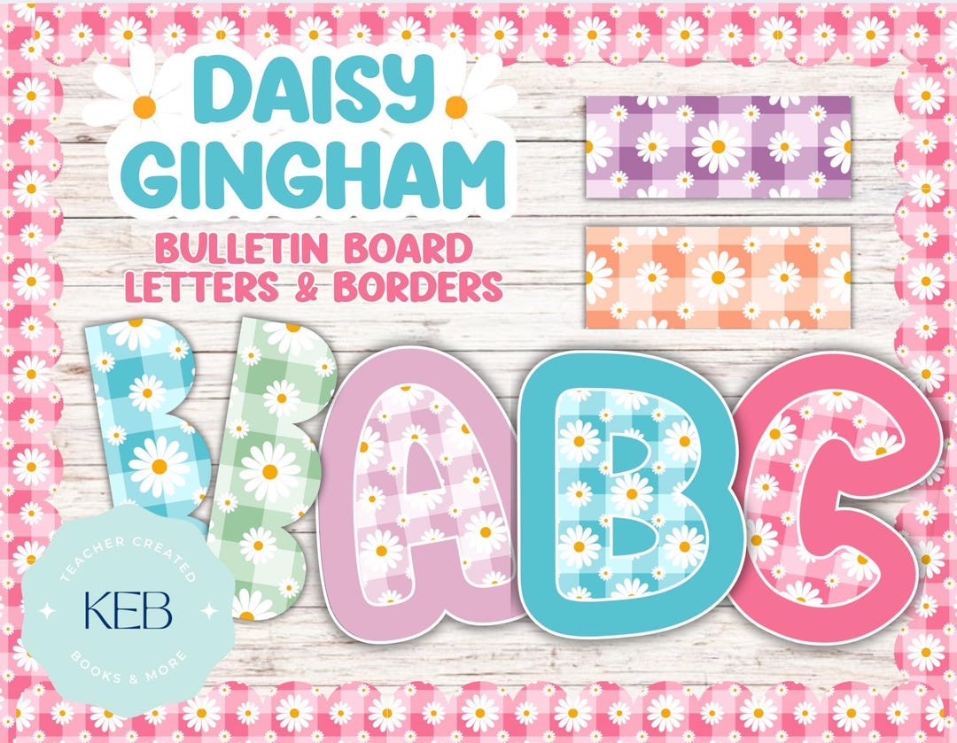 Gingham Daisy Bulletin Board Letters and Borders - Etsy
