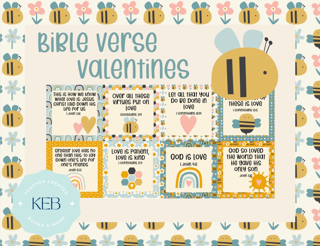 Printable Bible Verse Valentines With Bees - Etsy