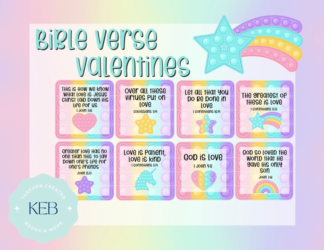 Printable Bible Verse Valentines With Pastel POP - Etsy