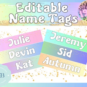 Editable Bright Rainbow Name Tags - Etsy