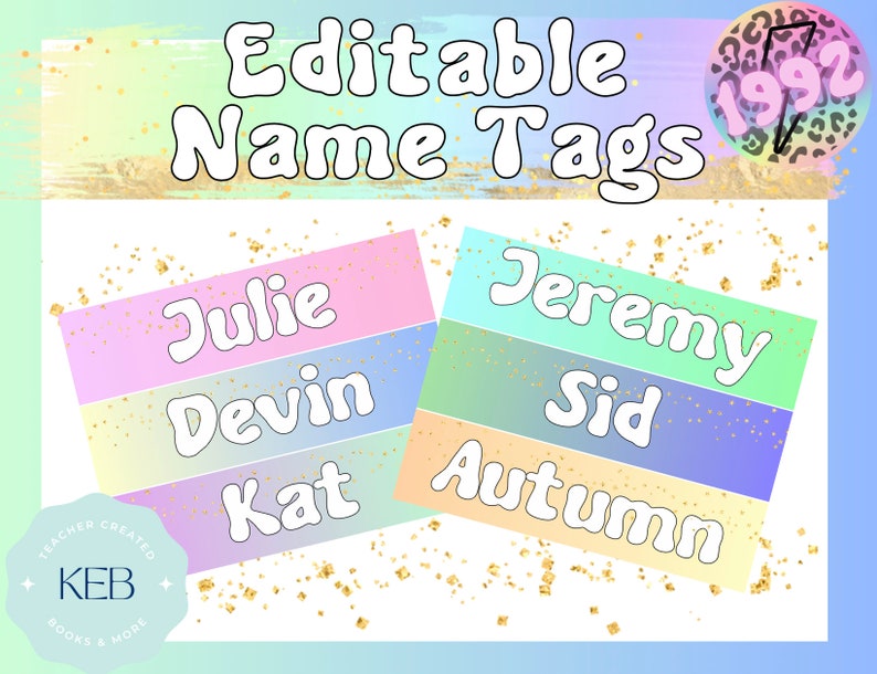 Editable Bright Rainbow Name Tags - Etsy