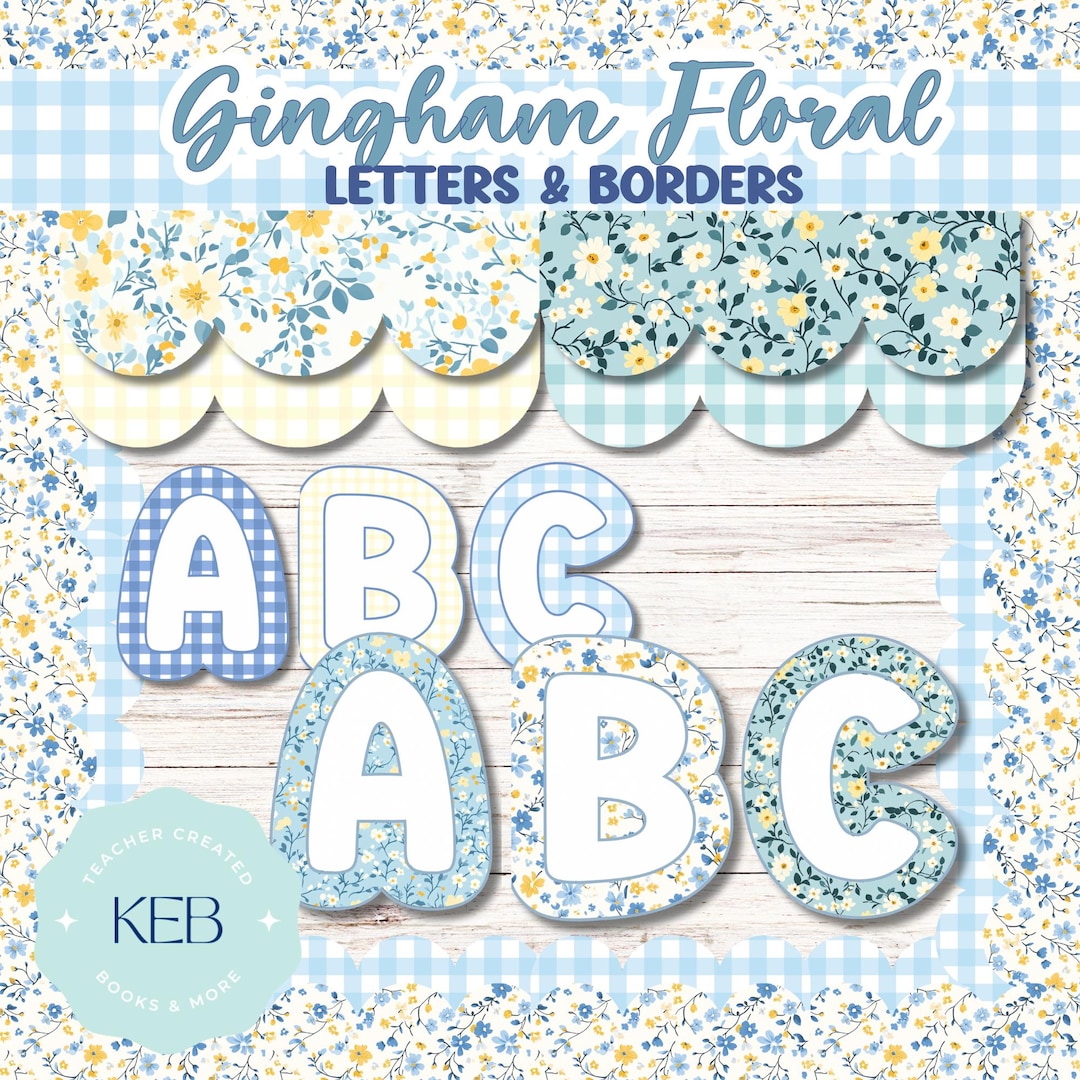 Gingham Floral Cottage Bulletin Board Letters and Borders - Etsy