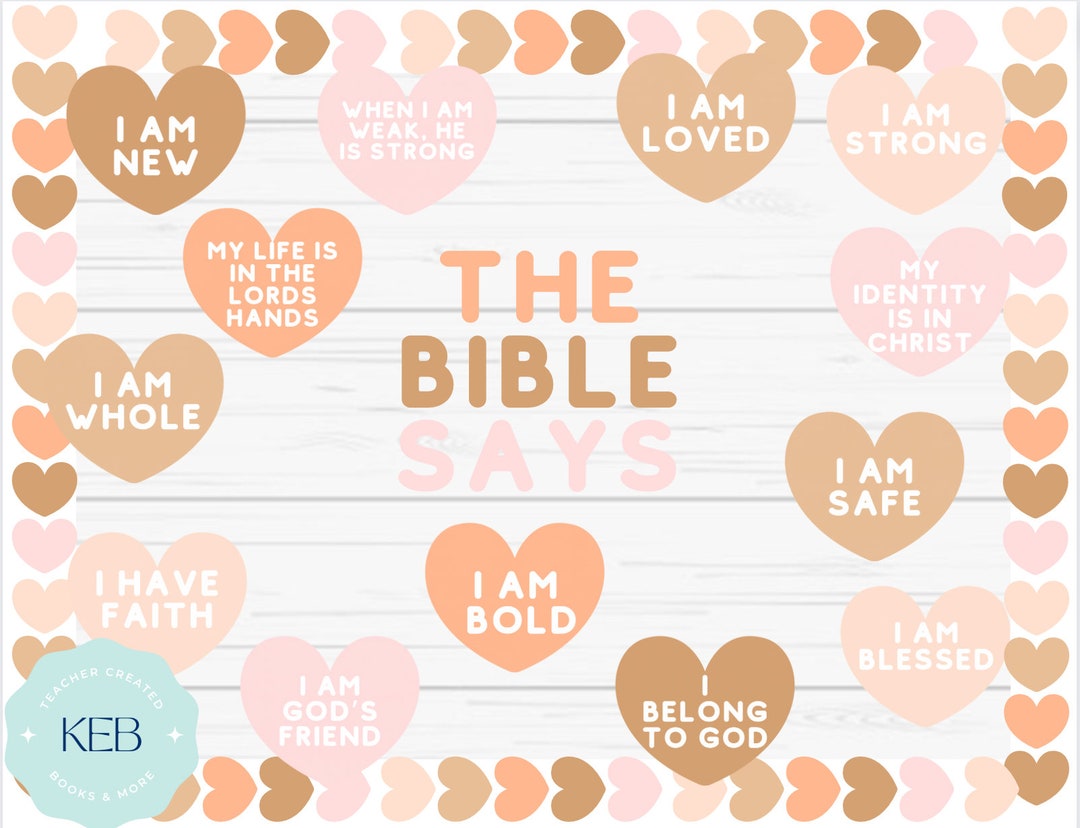 Neutral Biblical Affirmation Heart Valentines Bulletin Board Kit - Etsy