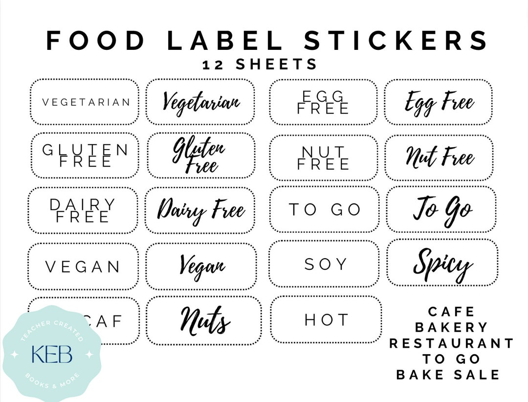 Minimalist Food Label Stickers for Cafes, Bakeries, Restaurants, to Go ...