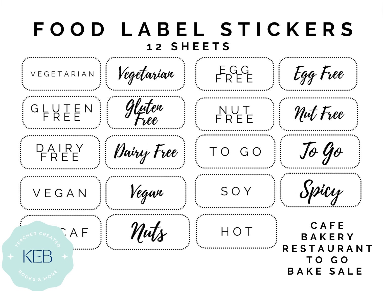 Minimalist Food Label Stickers for Cafes, Bakeries, Restaurants, to Go ...