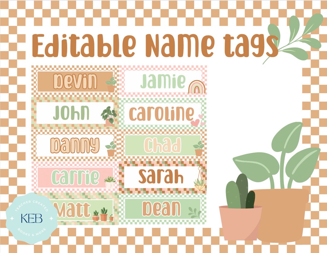 Editable Neutral Plants Name Tags - Etsy