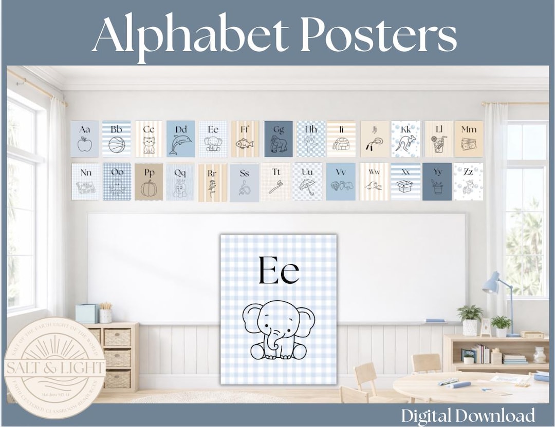 Alphabet Posters Classroom Decor | Neutral Blue ABC Printables ...