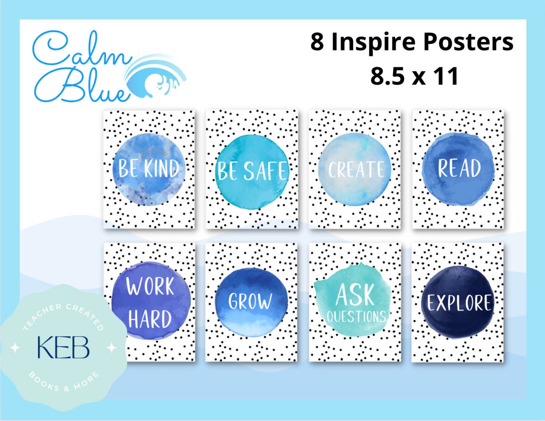 Calm Blue 8 Inspirational Classroom Posters - Etsy