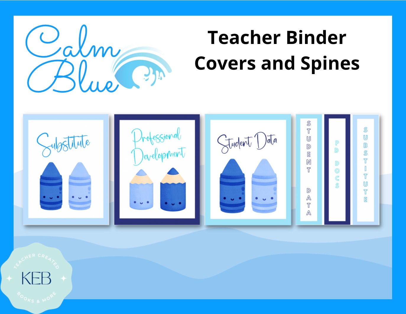 Calm Blue Teacher Binder Covers and Spines - Etsy