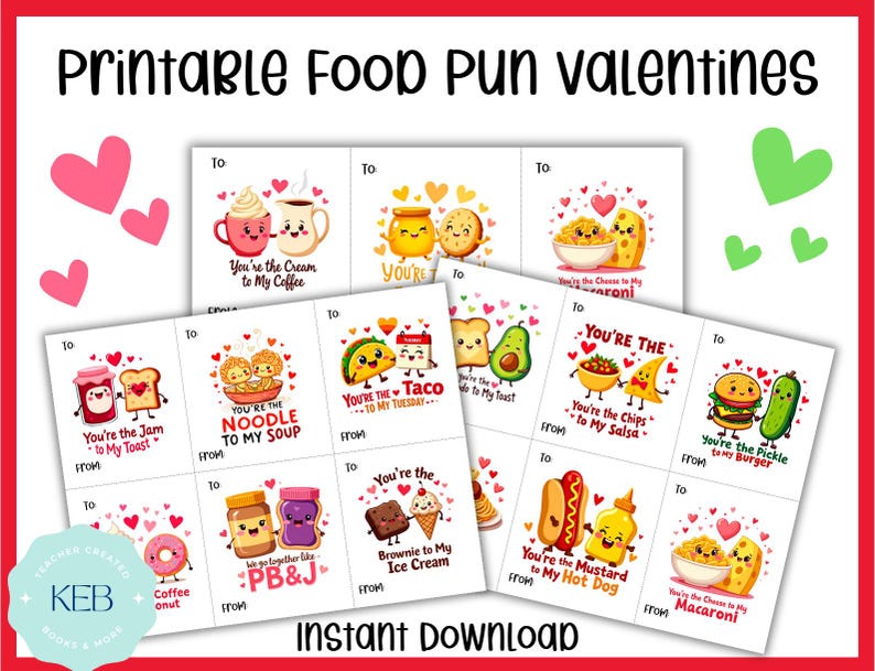 Printable Food Pun Valentines - Etsy