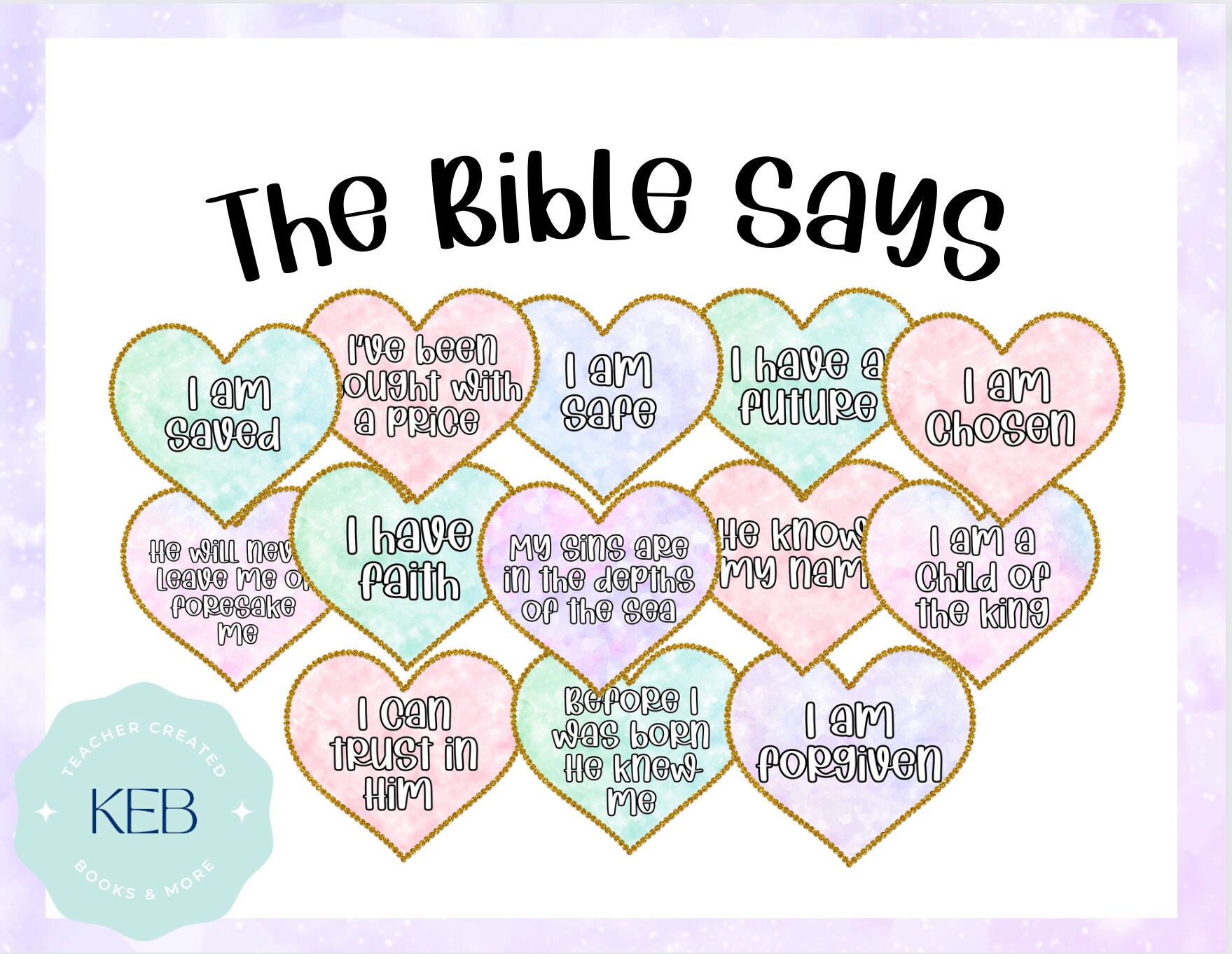 Pastel Glam Biblical Affirmation Heart Mirror or Bulletin Board Kit - Etsy