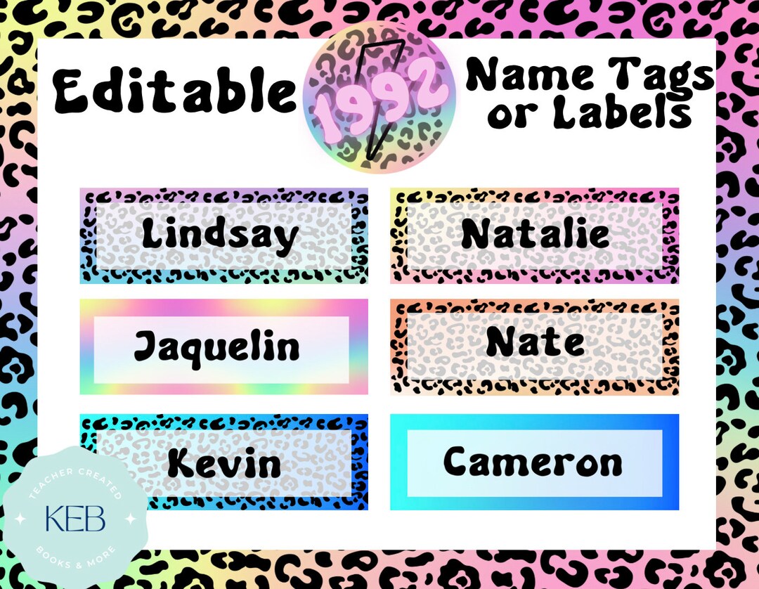 Editable 1992 Rainbow Name Tags - Etsy
