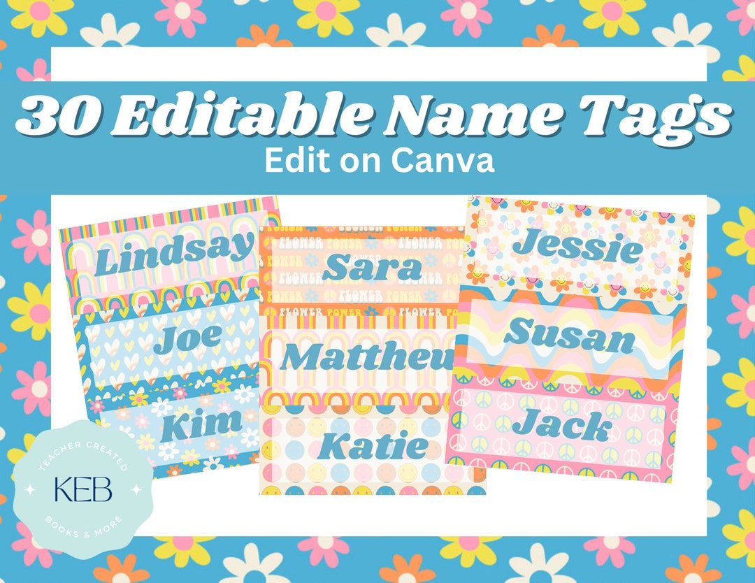 30 Editable Groovy Name Tags - Etsy