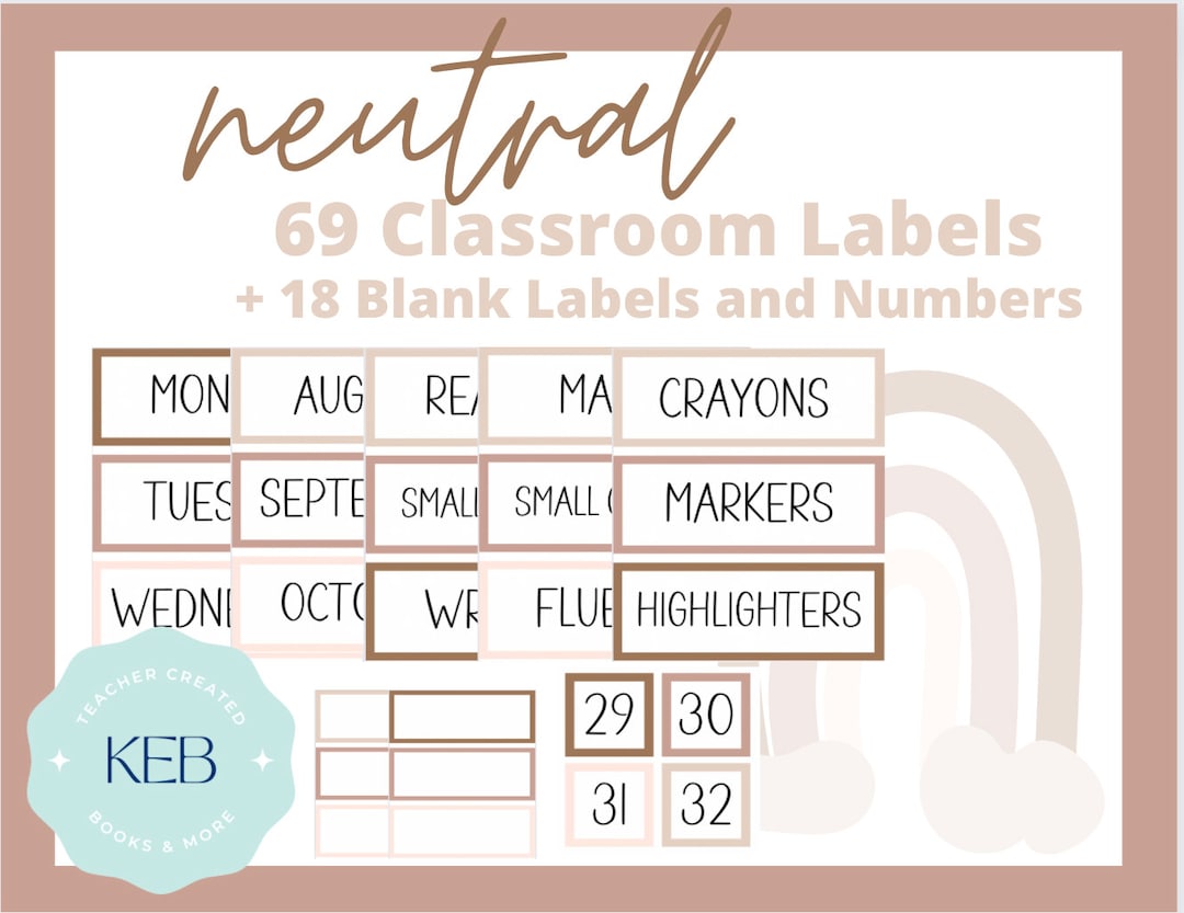 87 Neutral Classroom Labels for Schedules, Organization and Calendar ...