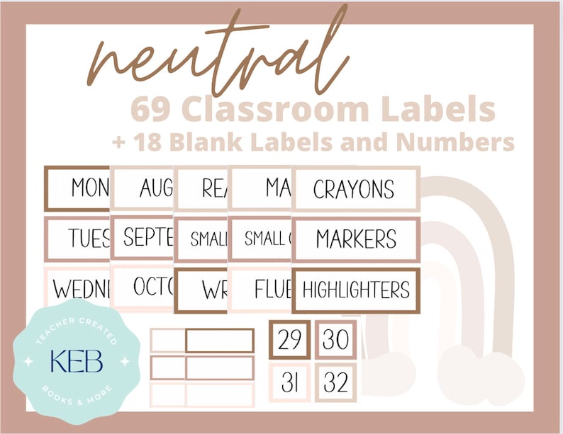 87 Neutral Classroom Labels for Schedules, Organization and Calendar ...