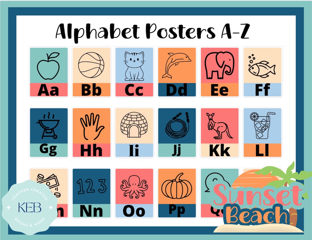 A-Z Color Block Sunset Beach Alphabet Posters - Etsy