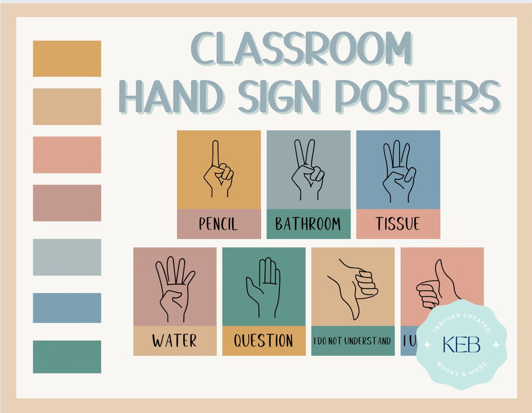 7 Color Block Classroom Hand Sign Posters - Etsy