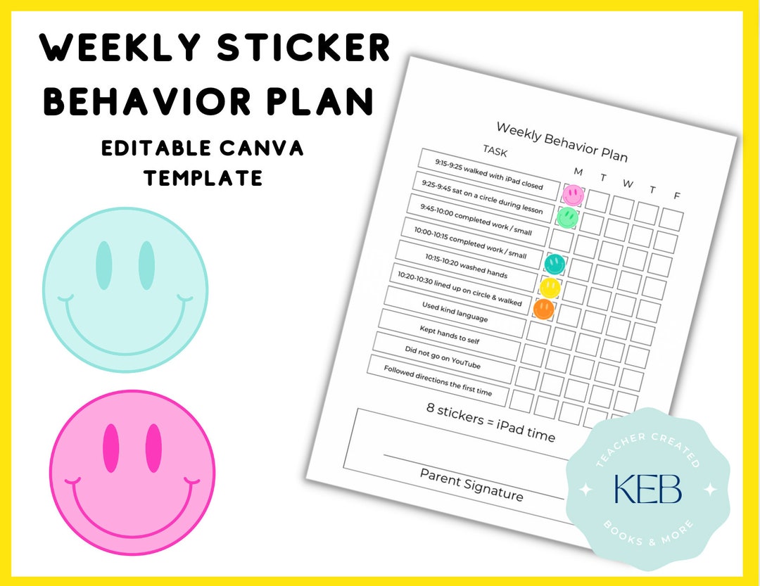 Weekly Sticker Behavior Plan Template - Etsy