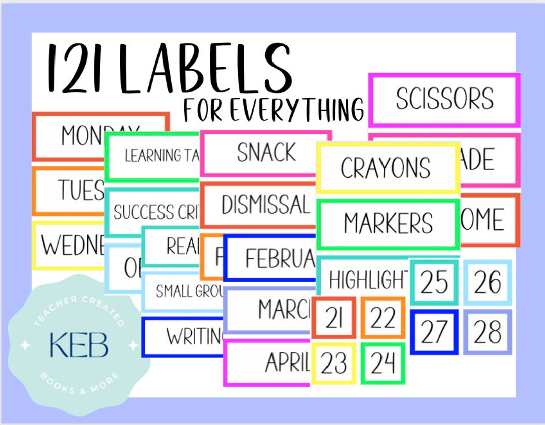 121 Bright Classroom Labels for Everything & Calendar Flip Chart - Etsy