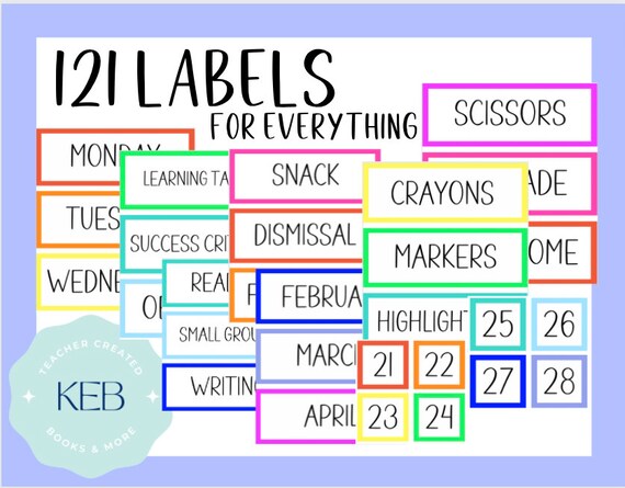 121 Bright Classroom Labels for Everything - Etsy