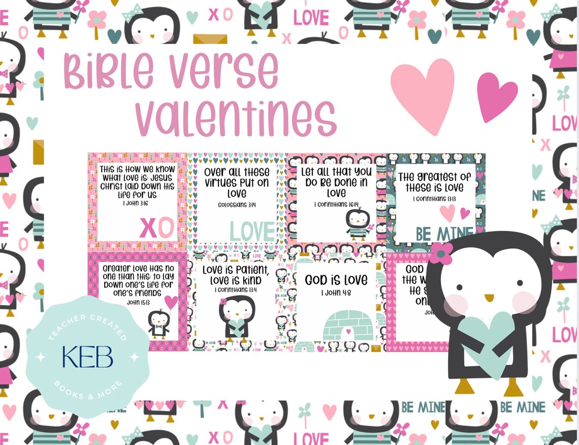 Printable Bible Verse Valentines With Penguins - Etsy