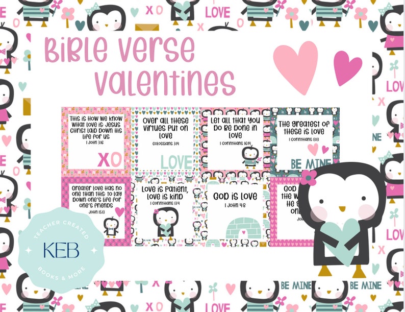 Printable Bible Verse Valentines With Penguins - Etsy