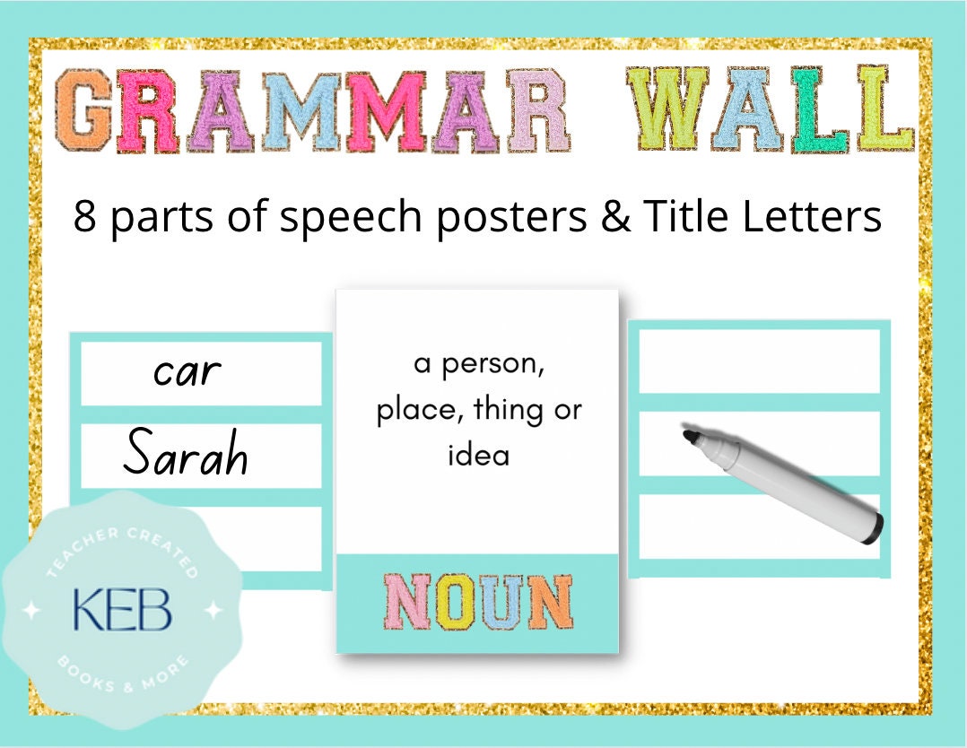 Bright Glitter Grammar Wall Kit for the Classroom - Etsy