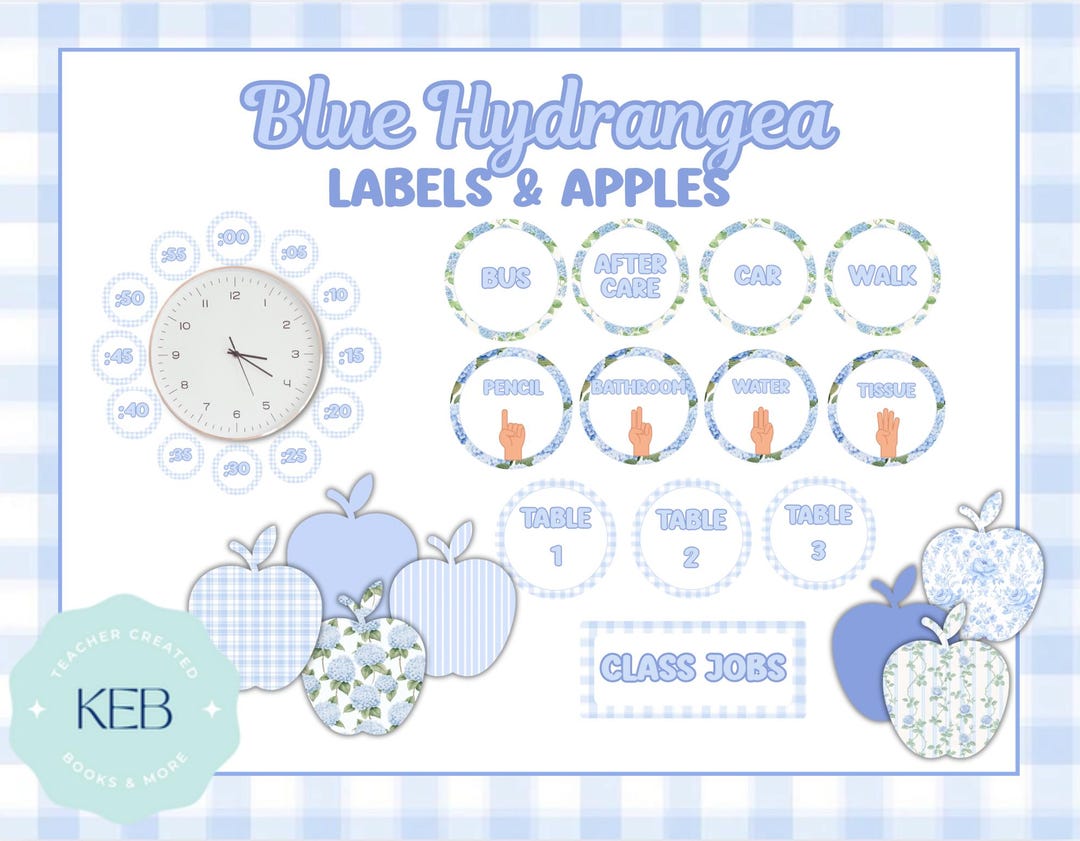 Preppy Blue Hydrangea Labels - Etsy