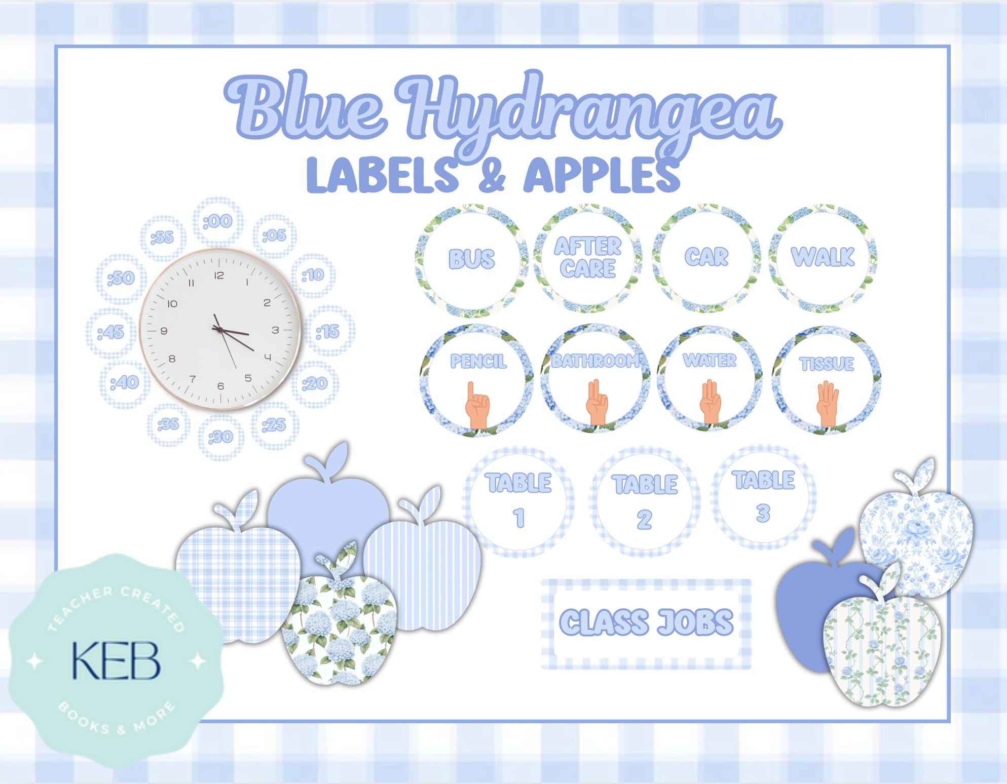 Preppy Blue Hydrangea Labels - Etsy