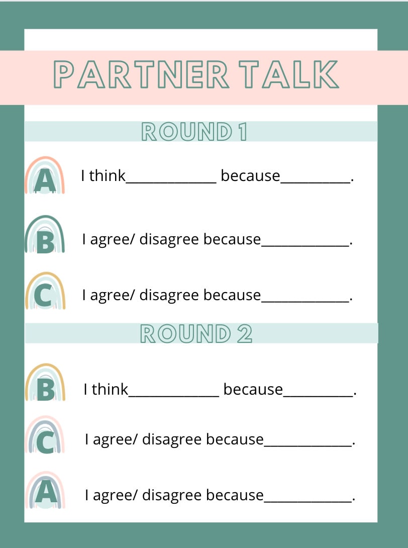Partner Talk Sentence Frame Boho Rainbow Posters - Etsy