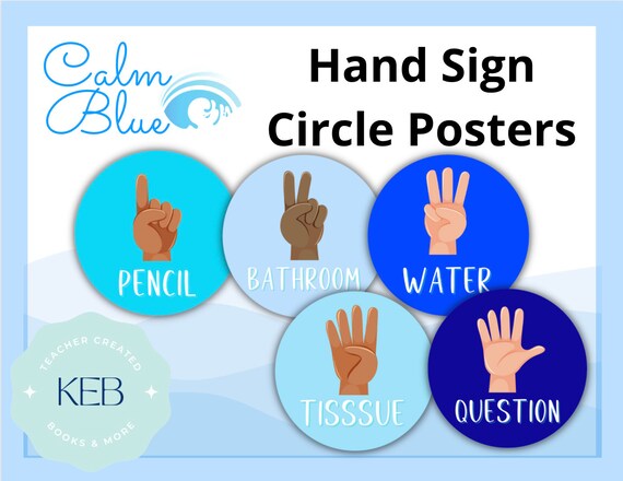 Calm Blue Circle Hand Sign Posters for the Classroom - Etsy