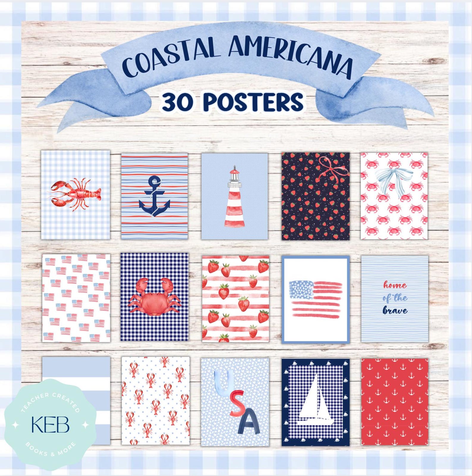 30 Coastal Americana Classroom Posters | Patriotic Decor | Digital ...