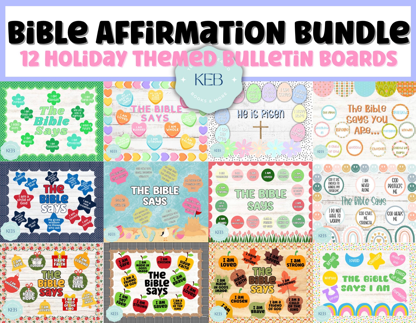 Bible Affirmation Bulletin Board Bundle for All Seasons | Christian ...
