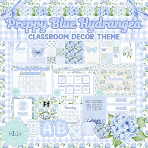 Blue Hydrangea Classroom Decor Bundle, Preppy Blue Classroom Theme ...