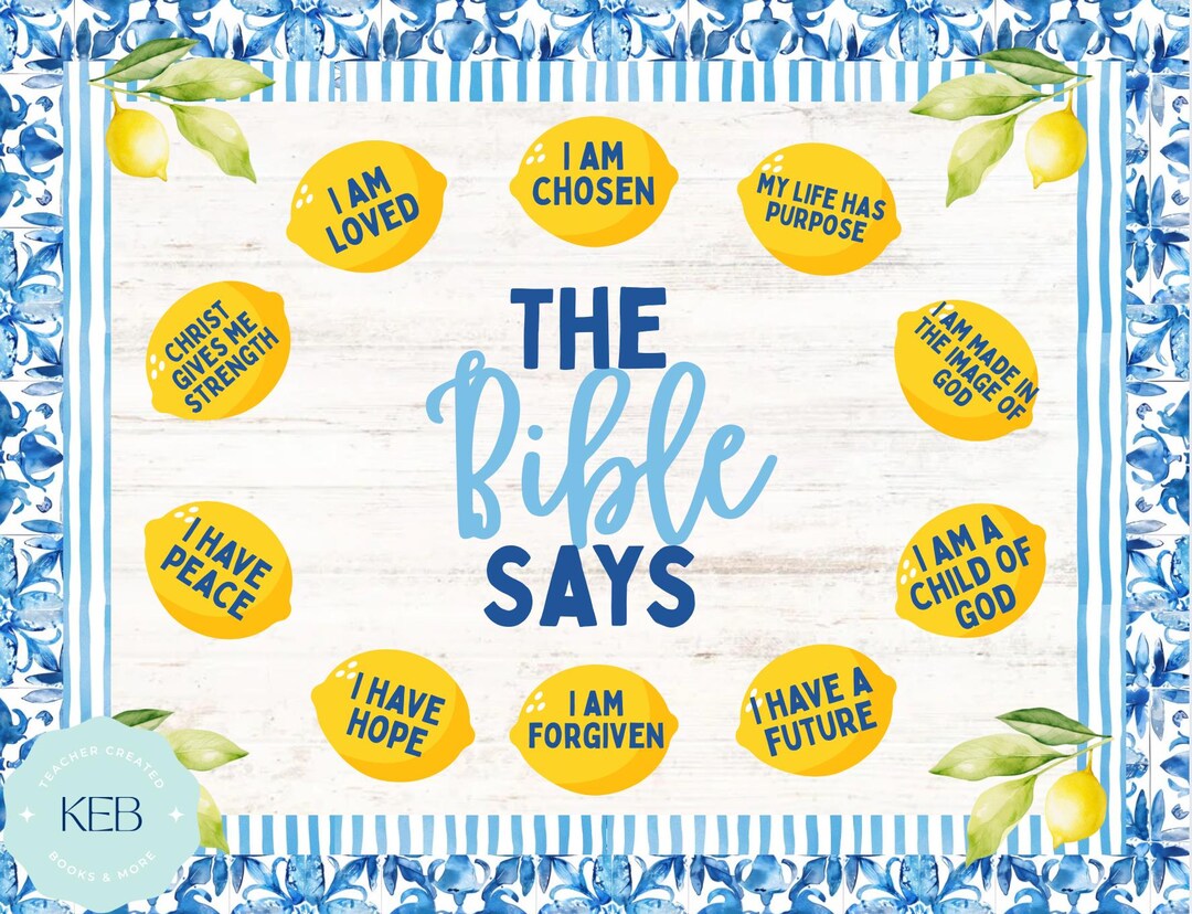Editable Biblical Affirmation Mediterranean Lemon Bulletin Board Kit - Etsy